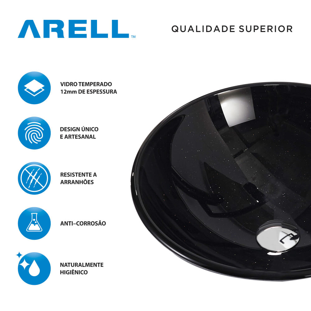 Cuba Artística De Vidro Temperado Arell 12mm Carbon Black 16 - Arell