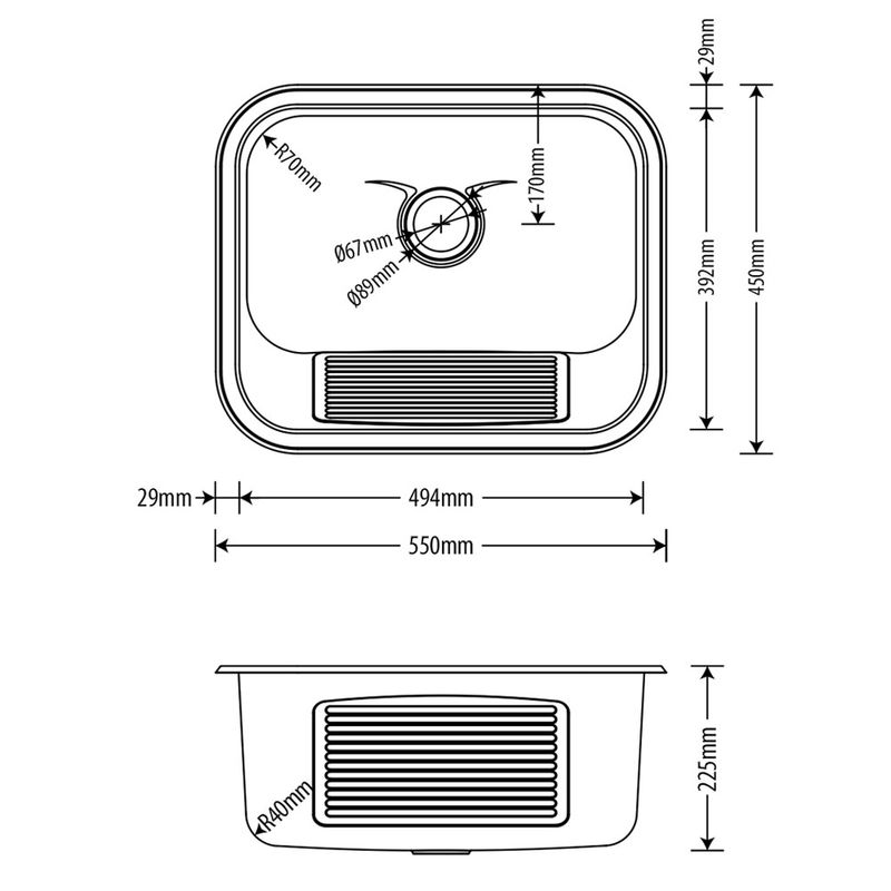 Cuba Tanque Arell 50x40 Aço Inox 1mm Alto Brilho C100-AB - Arell