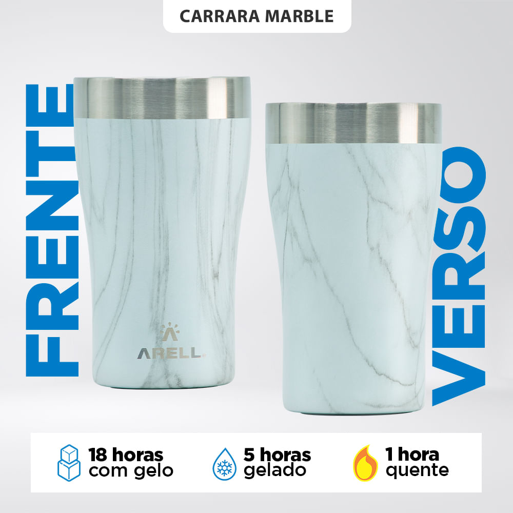 Copo Térmico Arell Inox a Vácuo 500ml Carrara Marble S/Tampa - Arell