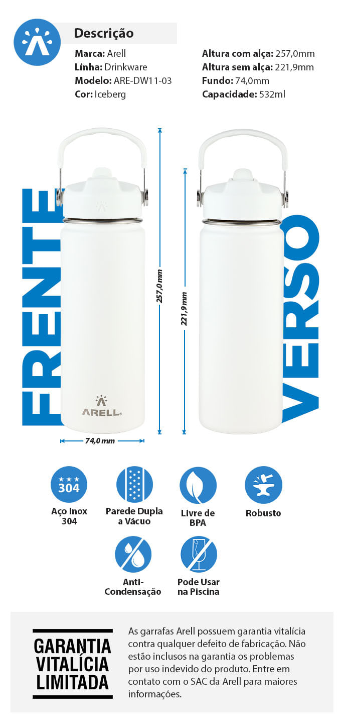 Garrafa Térmica Vácuo Straw Flask Arell 532ml Iceberg - Arell