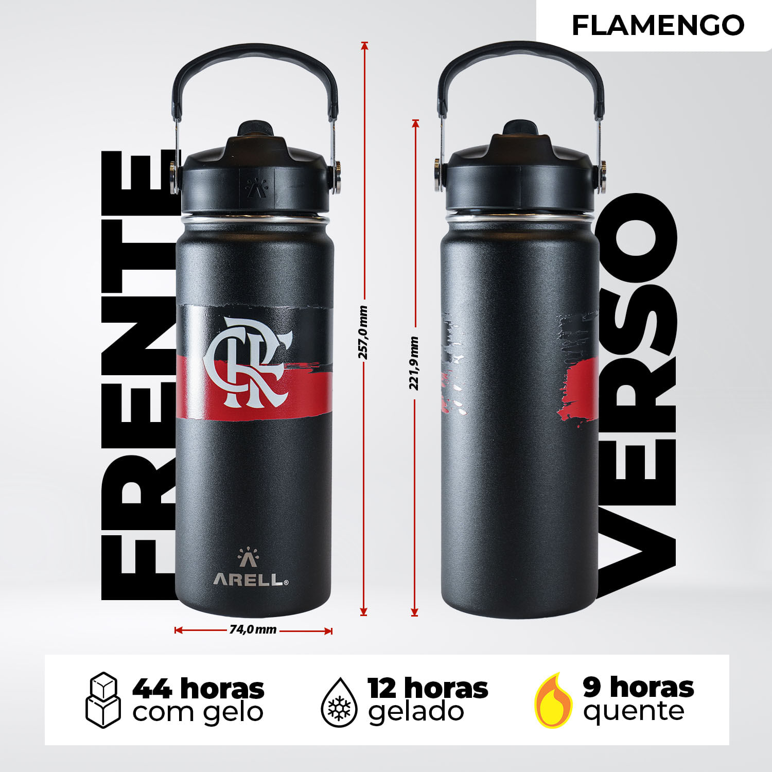 Garrafa Térmica Vácuo Straw Flask Arell 532ml Flamengo 14 - Arell
